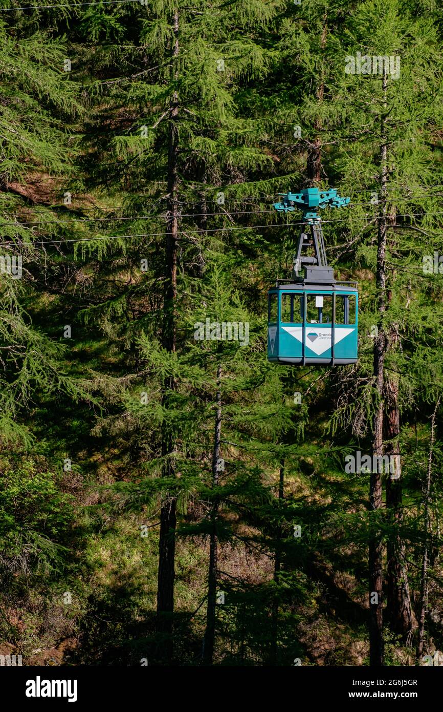 Small Cable Car in the Middle of a Dense Forest - Zermatt, Switzerland ...