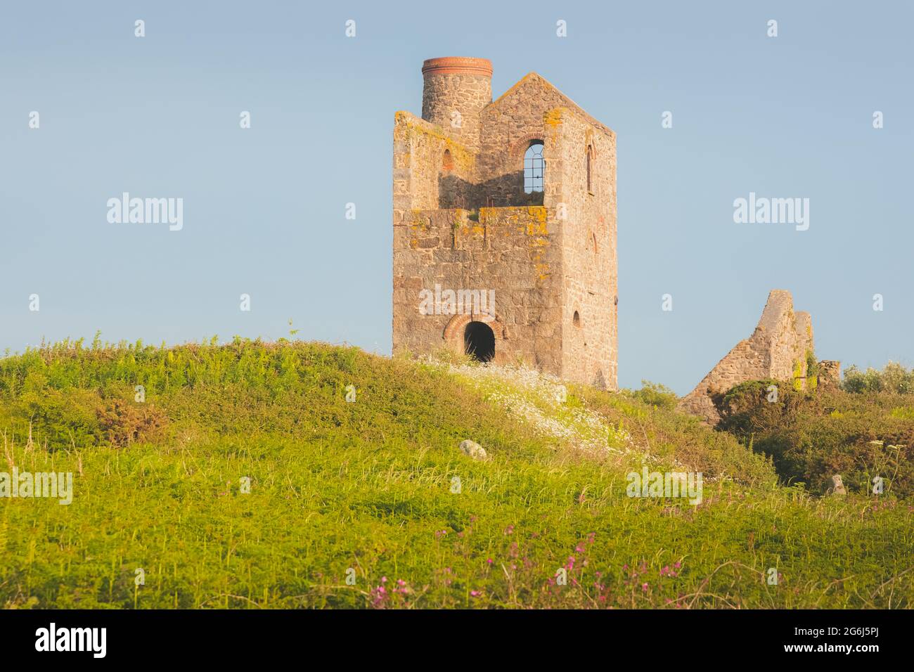 Old abandoned stone ruin of Giew Mine engine house outside of St Ives ...