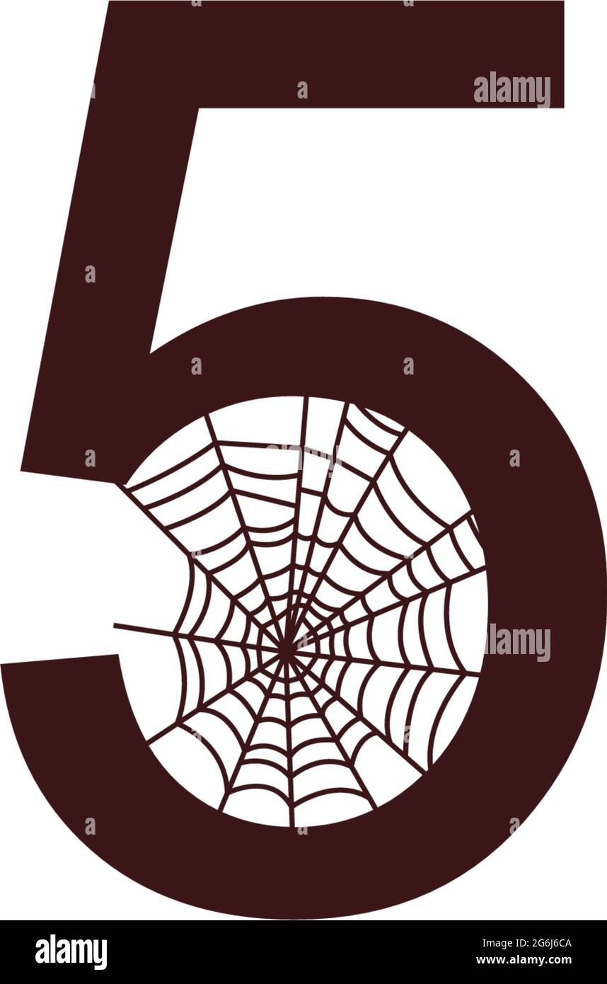 Number 5 with spider web icon design template vector illustration Stock ...