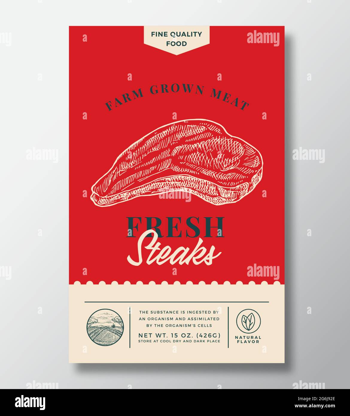 Farm Grown Meat Abstract Vector Packaging Design or Label. Modern ...