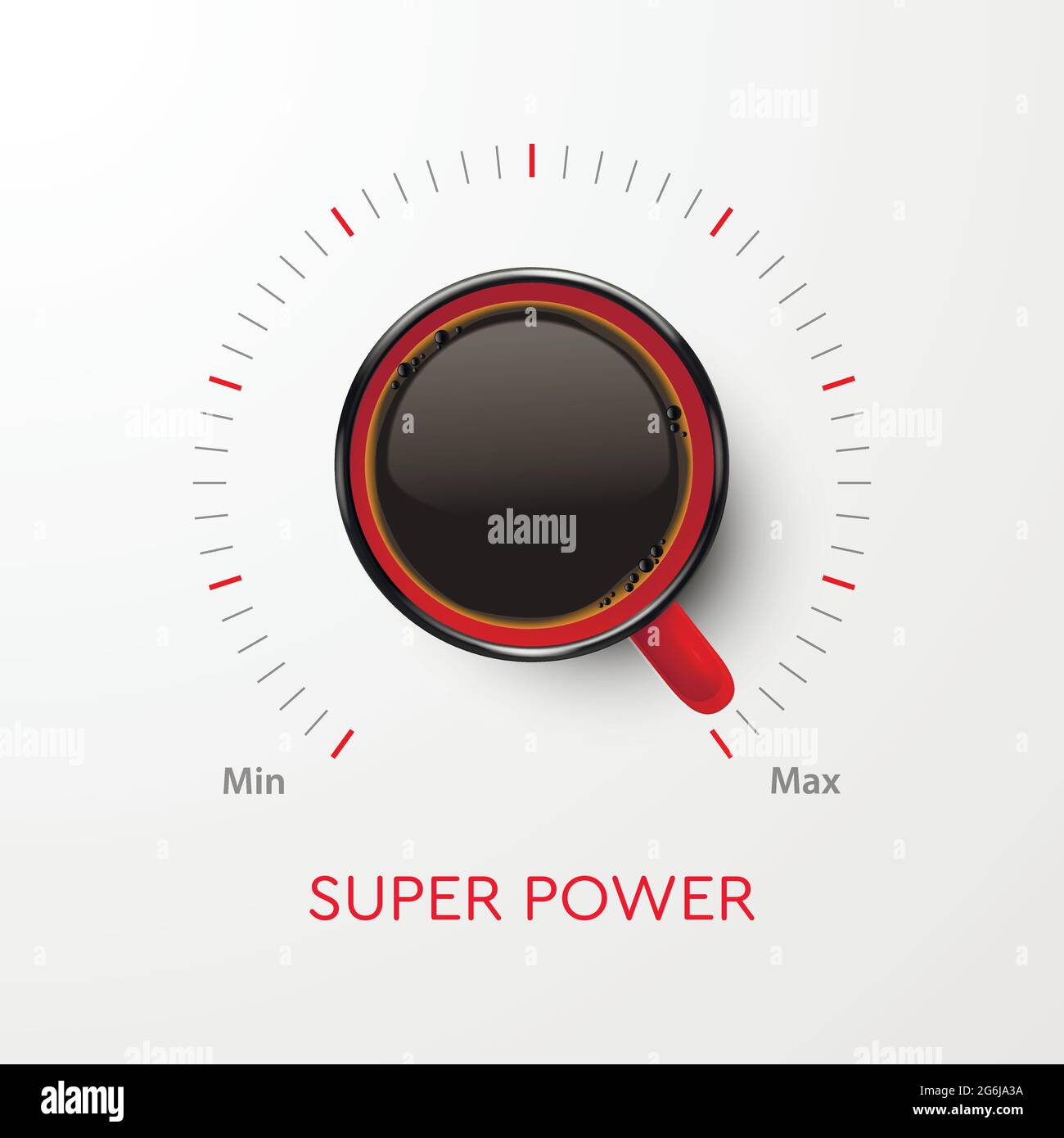 Coffee Super Power Concept. Vector 3d Realistic Red Mug with Black ...