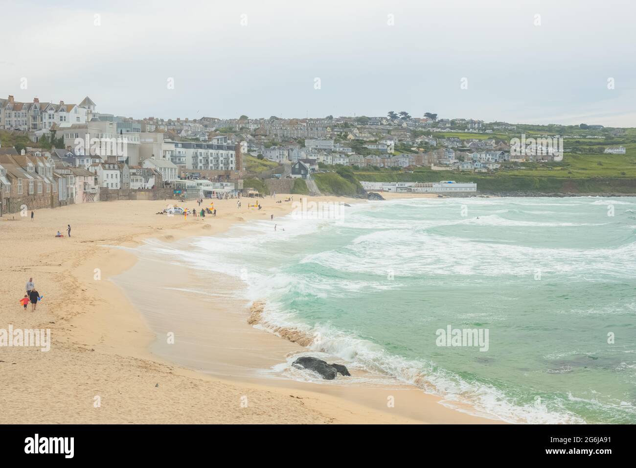 St Ives, UK - June 21 2021: View of Porthmeor Beach in the scenic ...