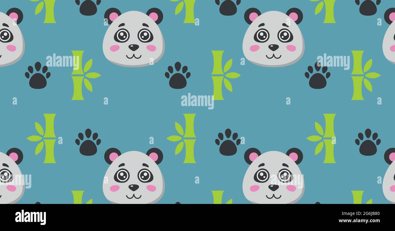 Rectangular seamless pattern, panda and bamboo - Vector illustration ...