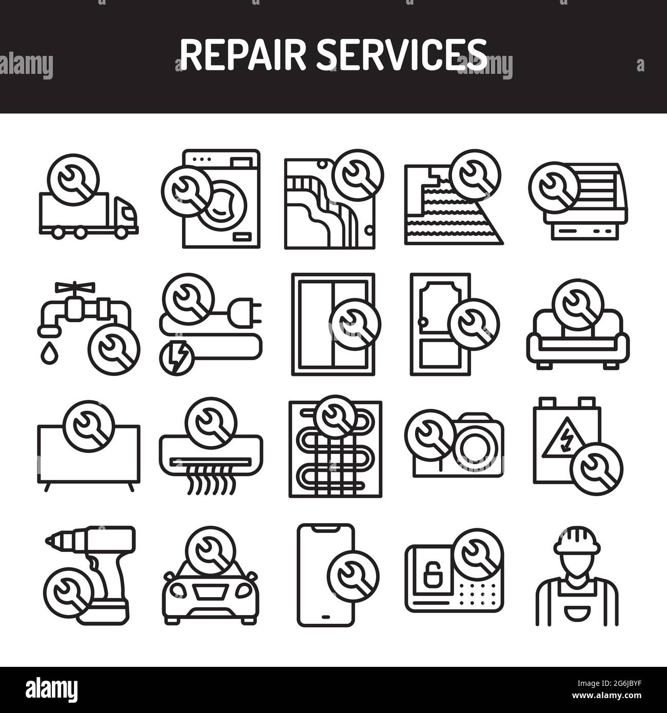 Repair servises line icons set. Isolated vector element. Outline pictograms for web page, mobile ...