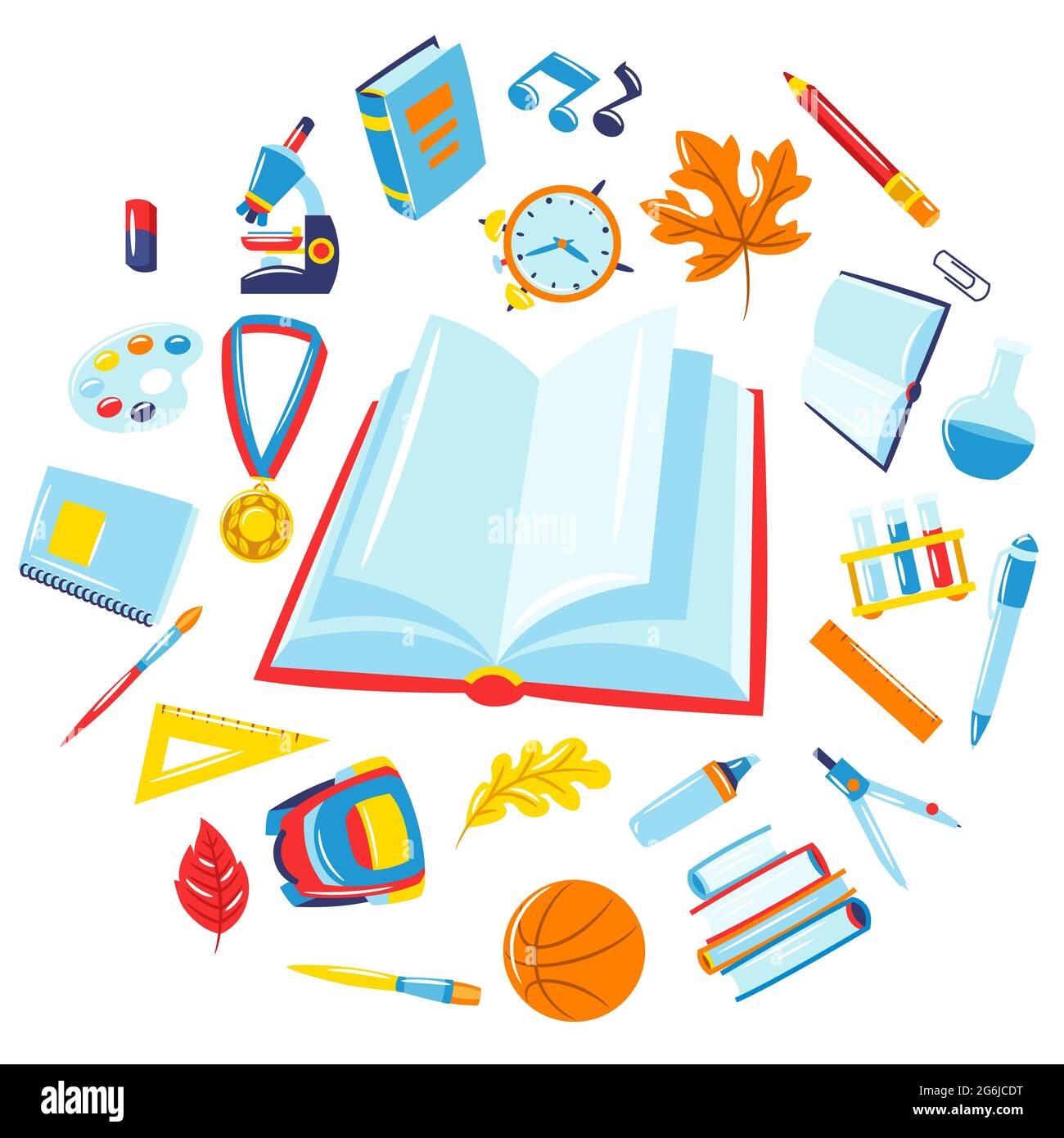 School background with education items. Illustration of supplies and ...