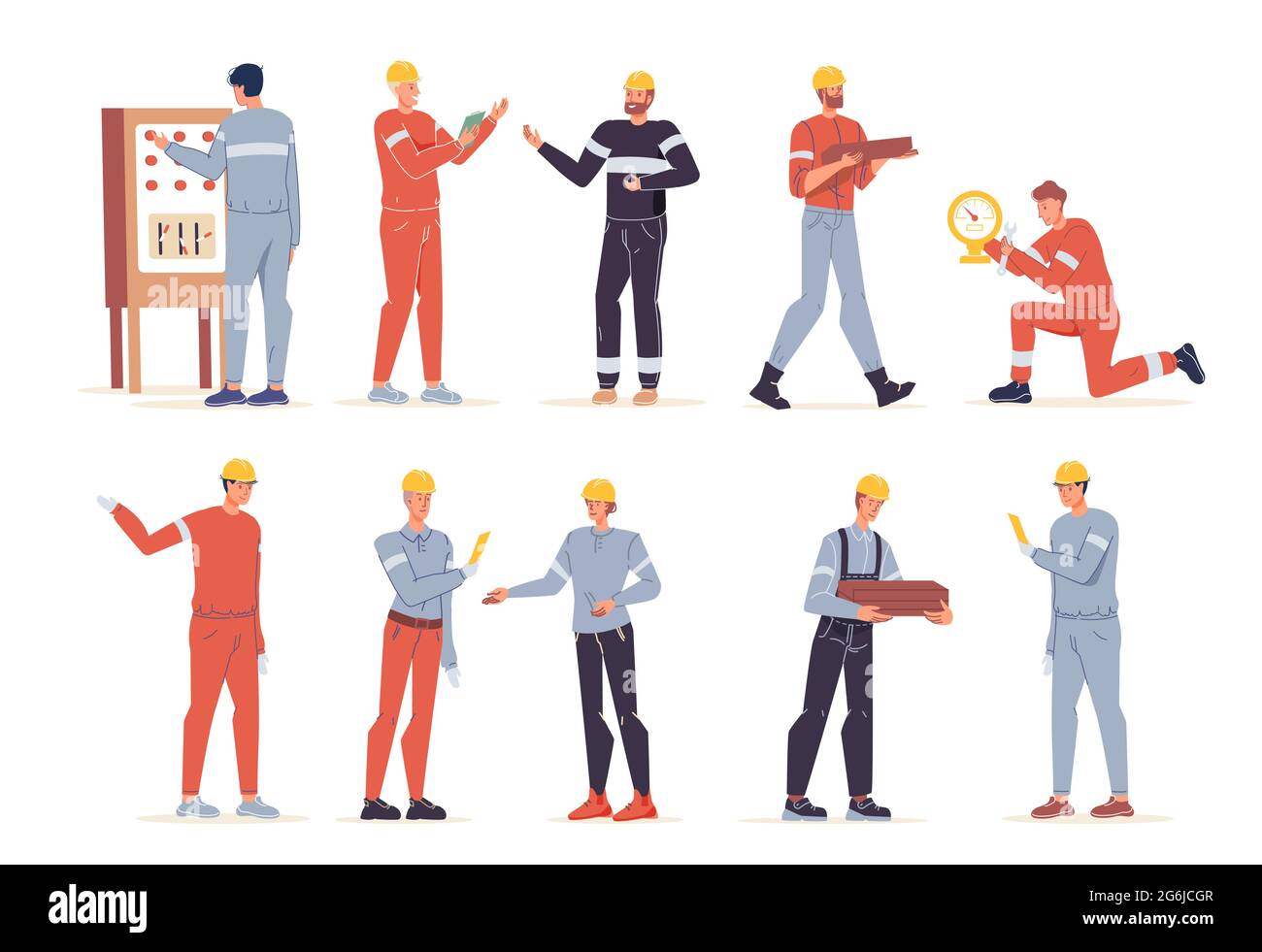 Flat cartoon industrial workers characters set,gas and oil production ...