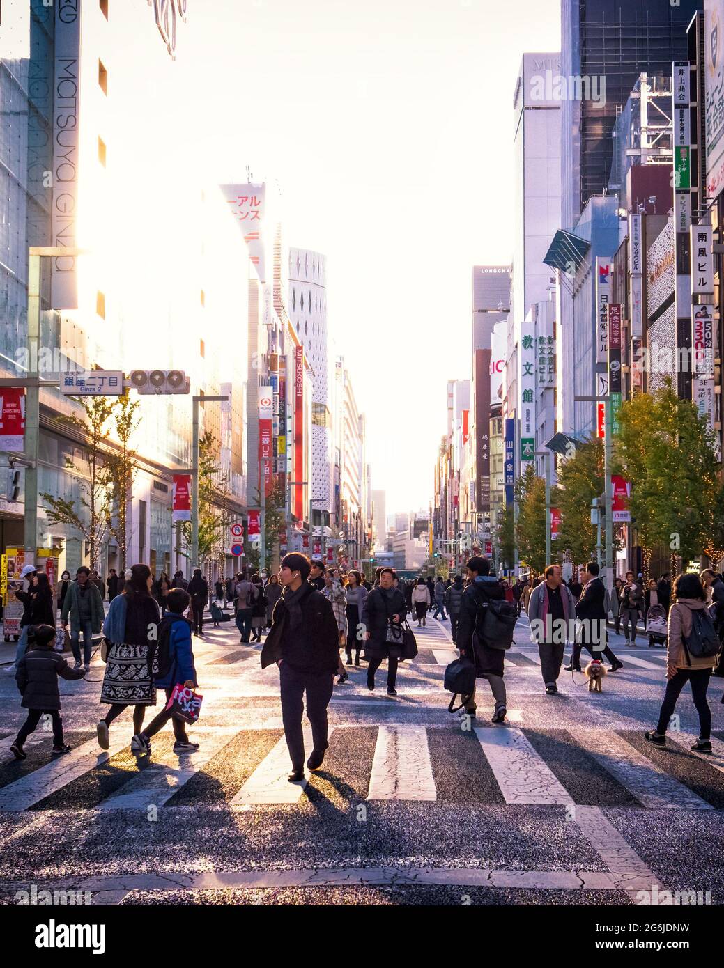 Japan: Local commuters and tourists walking on Ginza's Chuo-dori street ...