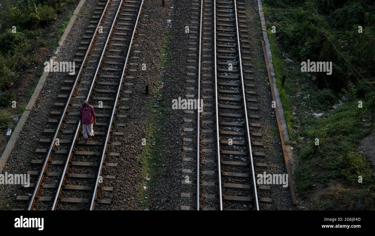 The rail line image has been captured from above Stock Photo - Alamy