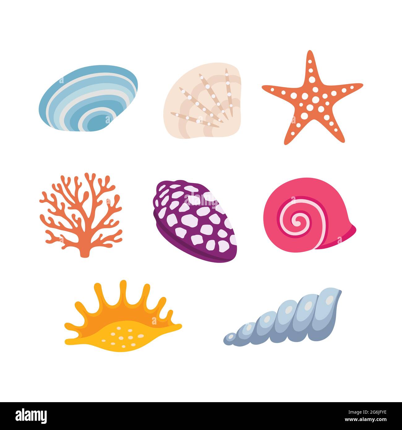 Colorful tropical shells underwater icon set. Vector illustration Stock ...
