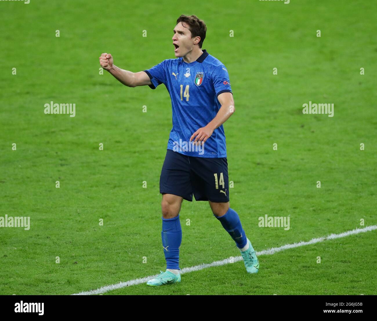 London, England, 6th July 2021. Federico Chiesa of Italy celebrates ...