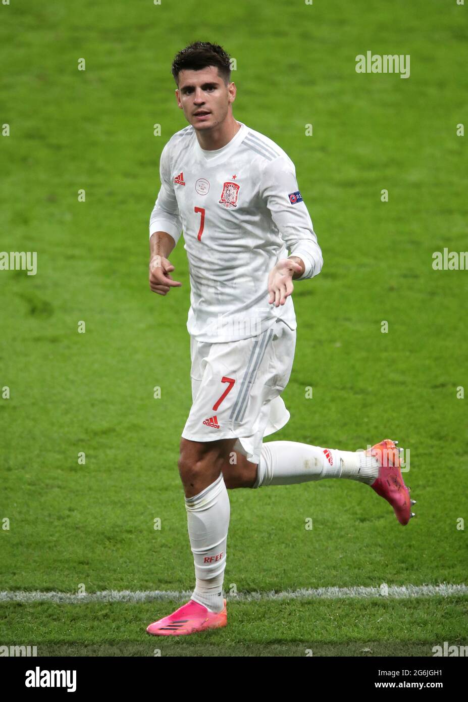 Spain's Alvaro Morata celebrates scoring their side's first goal of the ...