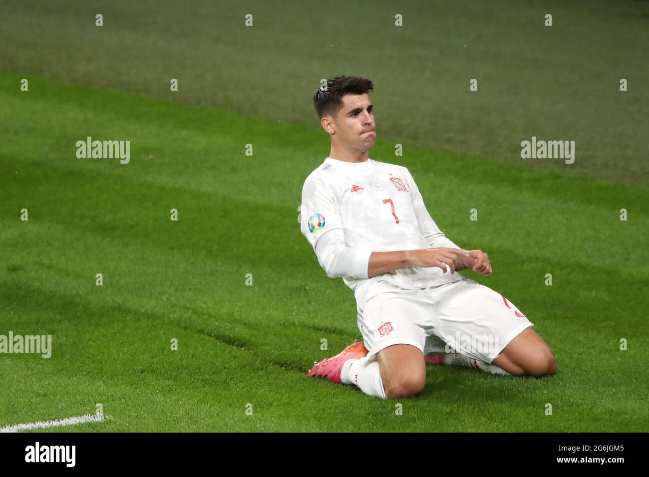 Spain's Alvaro Morata celebrates scoring their side's first goal of the ...