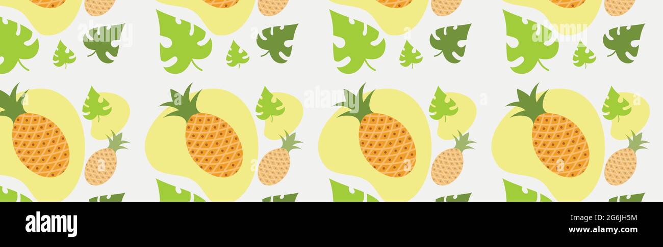 Seamless pattern, realistic ripe pineapples and leaves - Vector ...