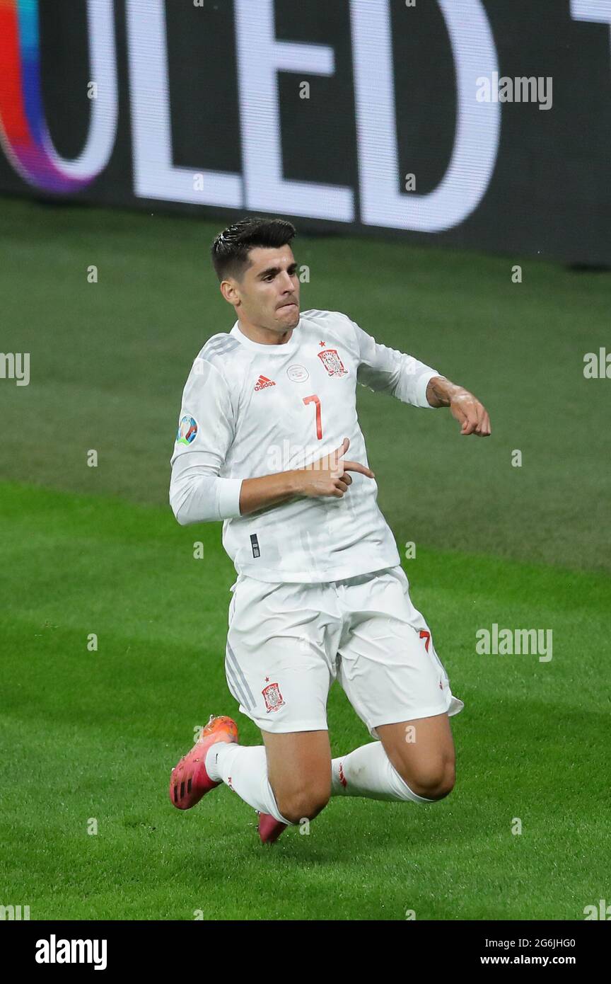 London, England, 6th July 2021. Alvaro Morata of Spain celebrates ...