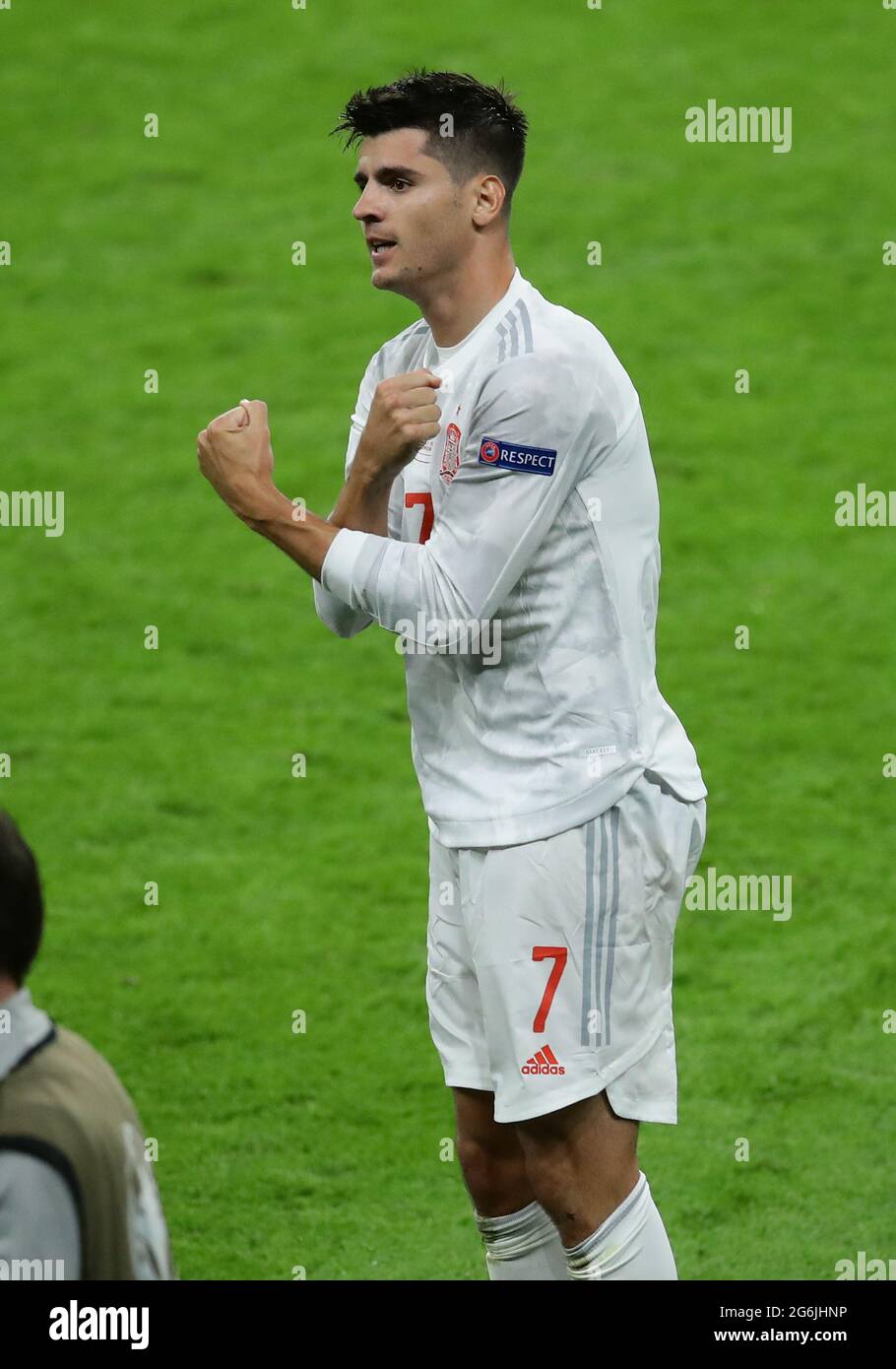 London, England, 6th July 2021. Alvaro Morata of Spain celebrates ...