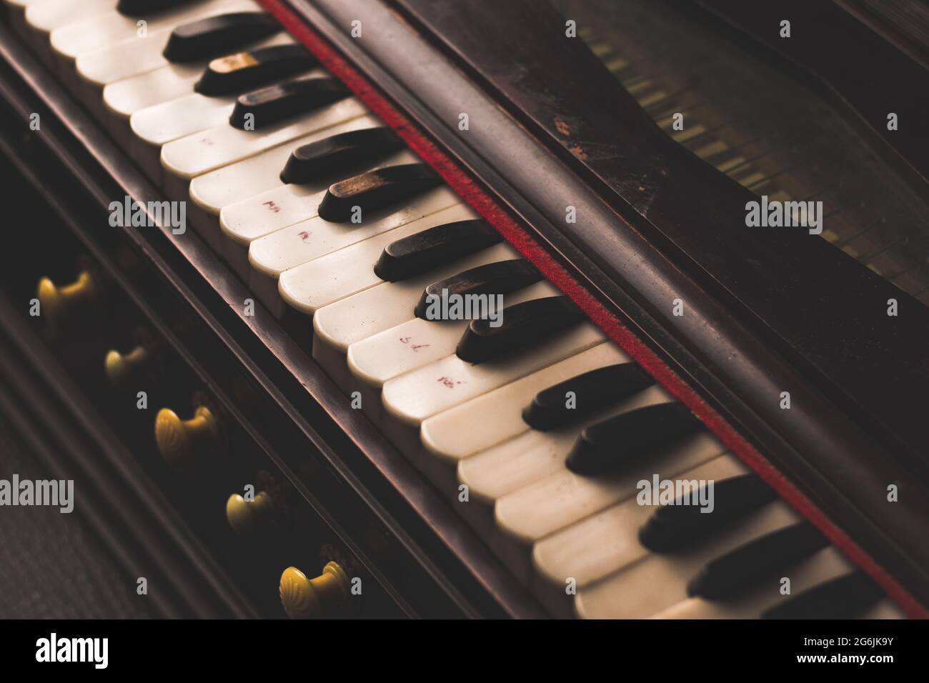 Harmonium keys with vintage looks stock image, selective focus Stock ...