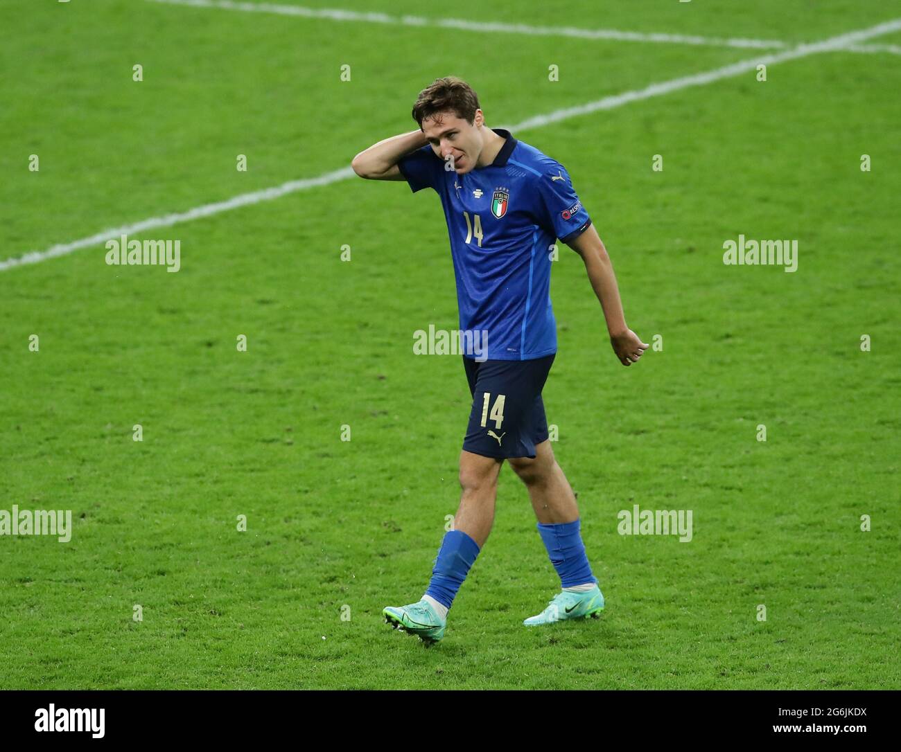 London, England, 6th July 2021. A tired looking Federico Chiesa of ...