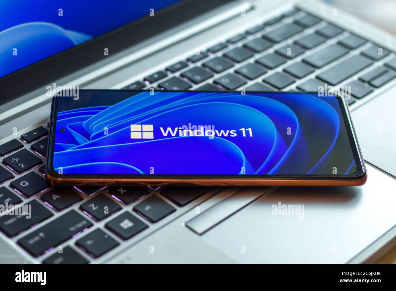 Windows 11 logo on laptop screen stock image Stock Photo - Alamy