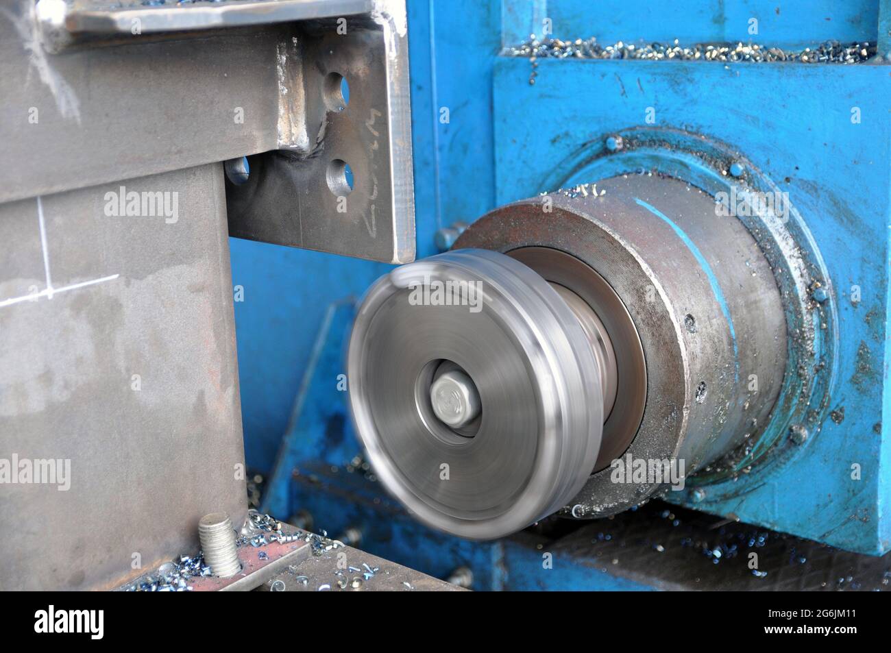 Metalworking process on a lathe. Frazing of metal structures. Industry ...