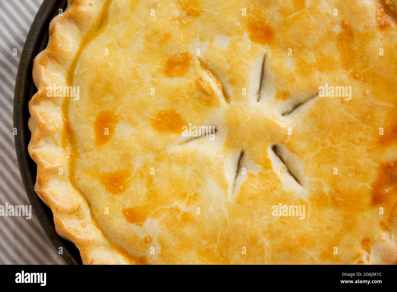 A Piece of Chicken Pot Pie, top view. Flat lay, overhead, from above ...