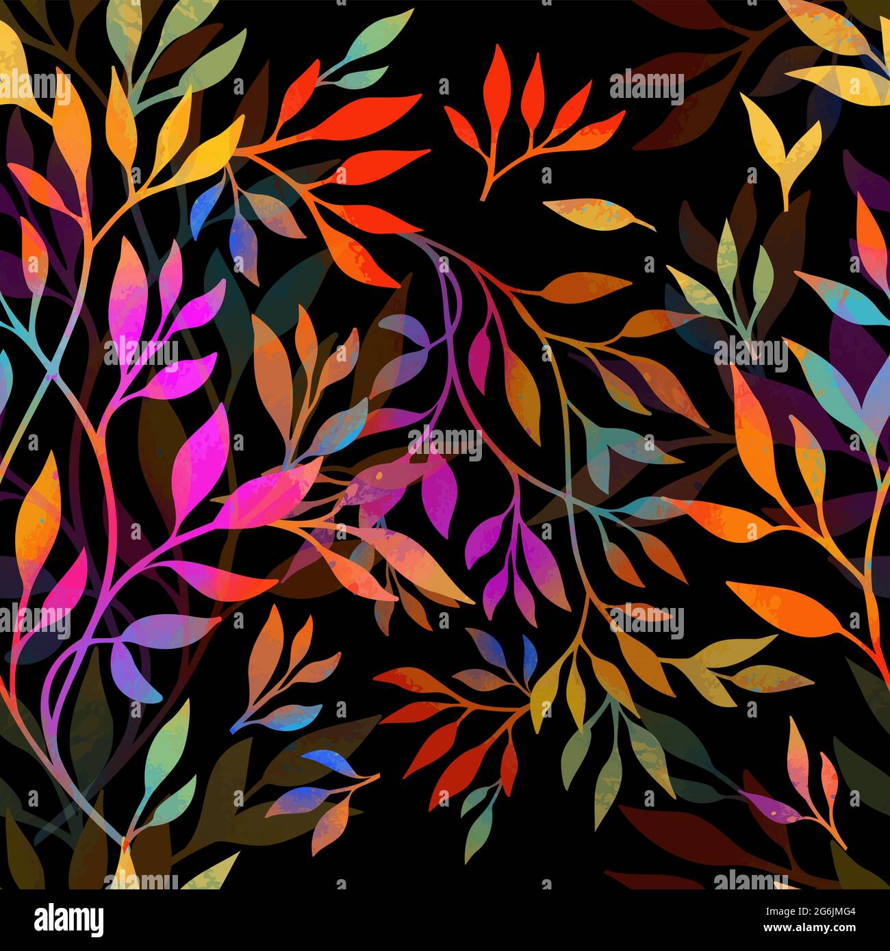 Rainbow leaves seamless background. Mixed media. Vector illustration ...