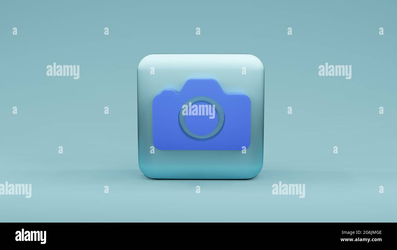 camera icon on square shape , 3d rendering Stock Photo - Alamy