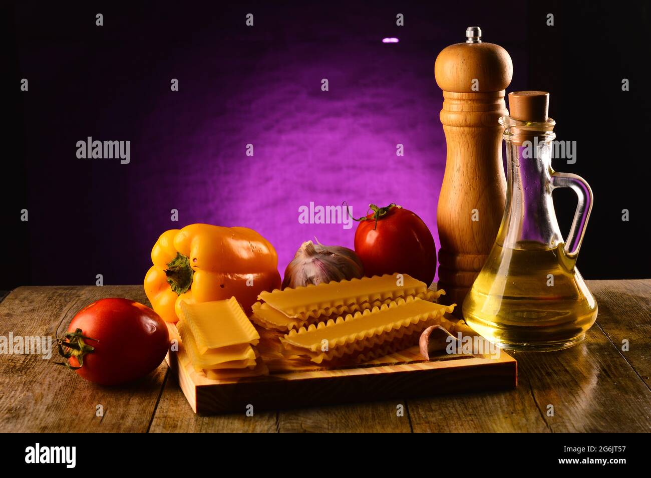 Italian food pasta on the kitchen table Stock Photo - Alamy