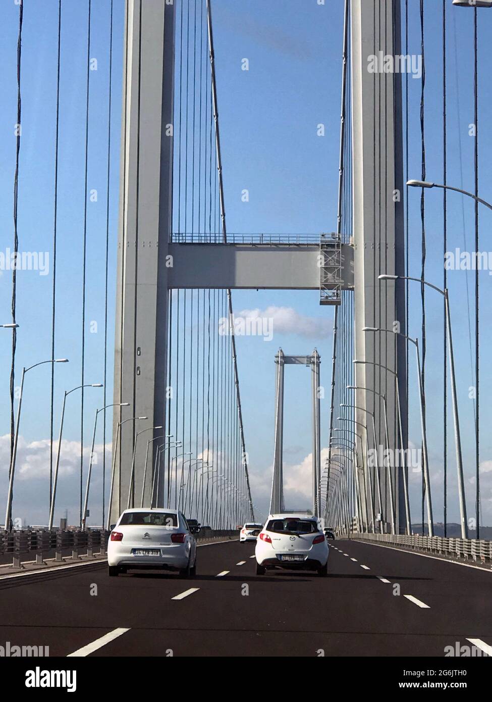 The Bosphorus Bridge connects Europe and Asia in , Istanbul, Turkey ...