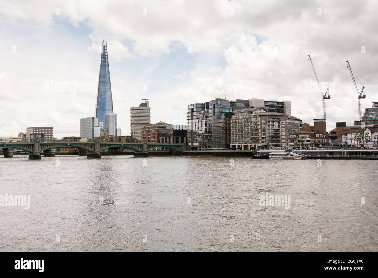 The Shard and the Globe Theatre on the River Thames, Bankside, London ...