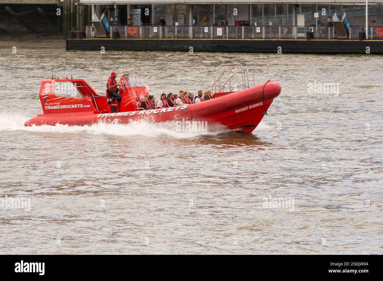 A Thames Rockets rib boat on the River Thames in London, England, UK ...
