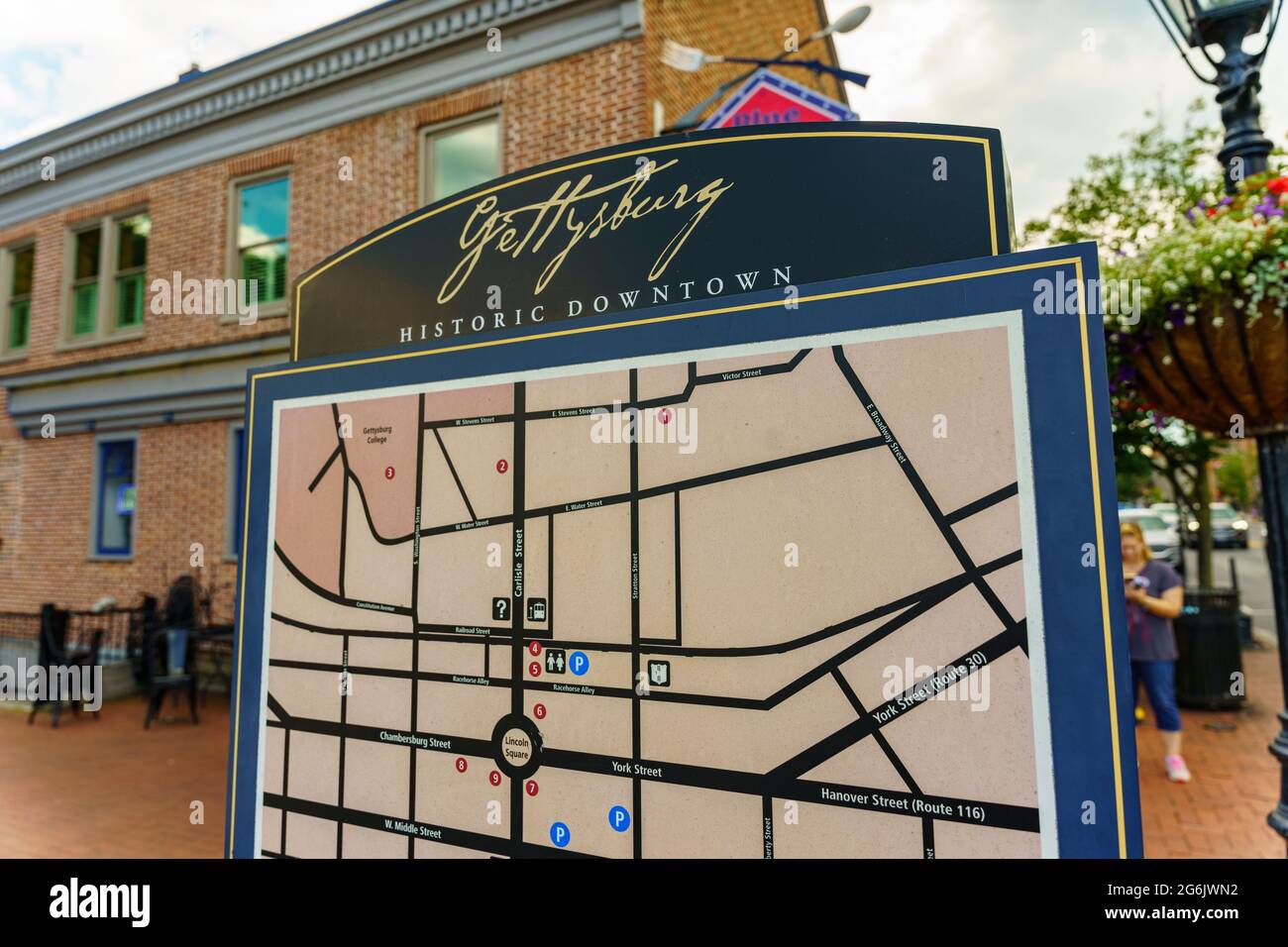 Gettysburg, PA, USA - July 4, 2021: A street map in the historic town ...