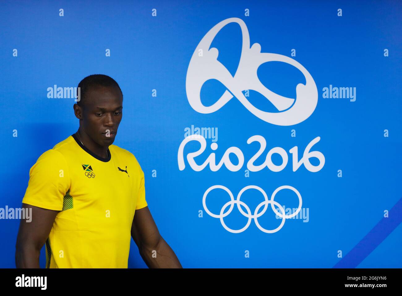 Usain Bolt of Jamaica portrait at Rio 2016 Olympic Games. Jamaican ...