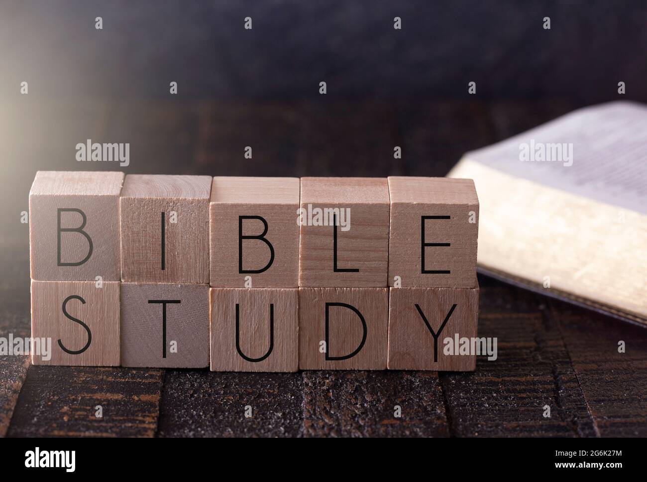 Bible Study Spelled in Block Letters on a Wooden Table with a Bible ...
