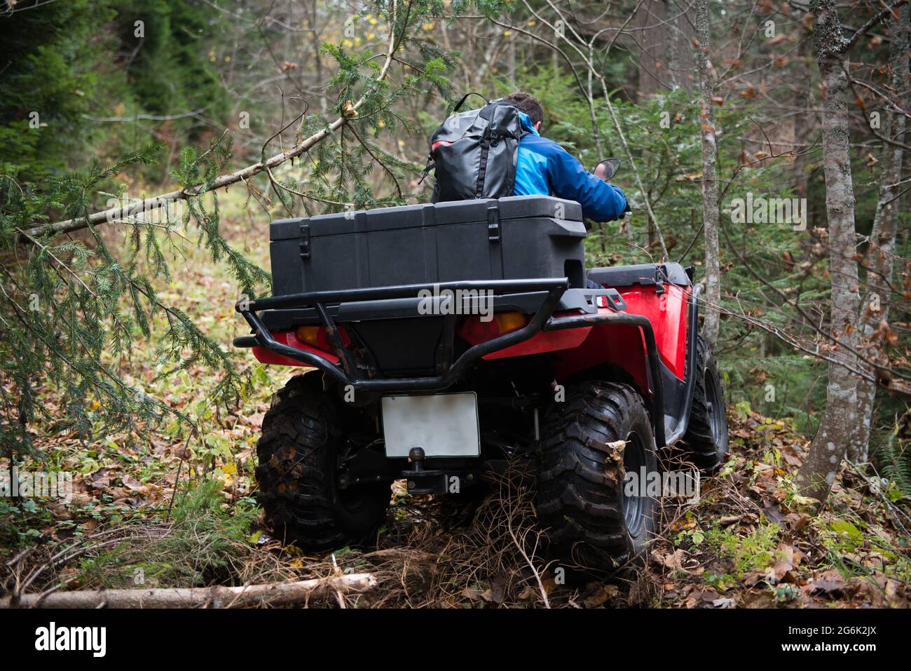 Emergency Man in Protective Uniform on Quad in Forest Searching Missing ...