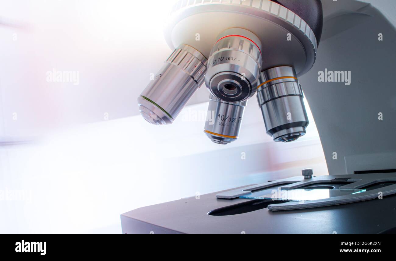 laboratory, microscope for chemistry biology test samples, examining ...