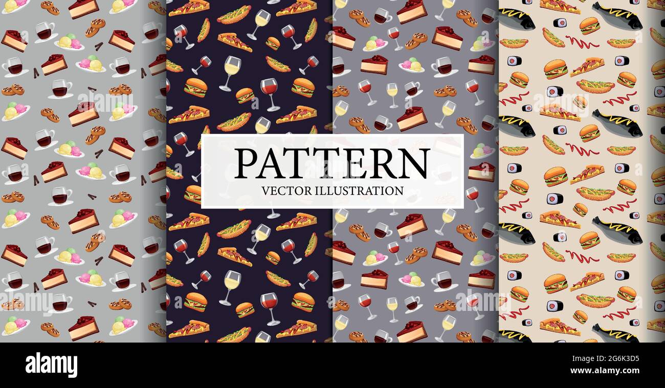 Assembly of seamless patterns, different food from different cuisines ...