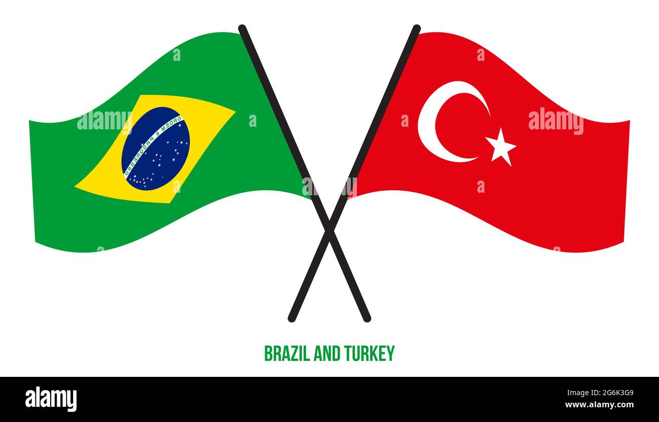 Brazil and Turkey Flags Crossed And Waving Flat Style. Official ...