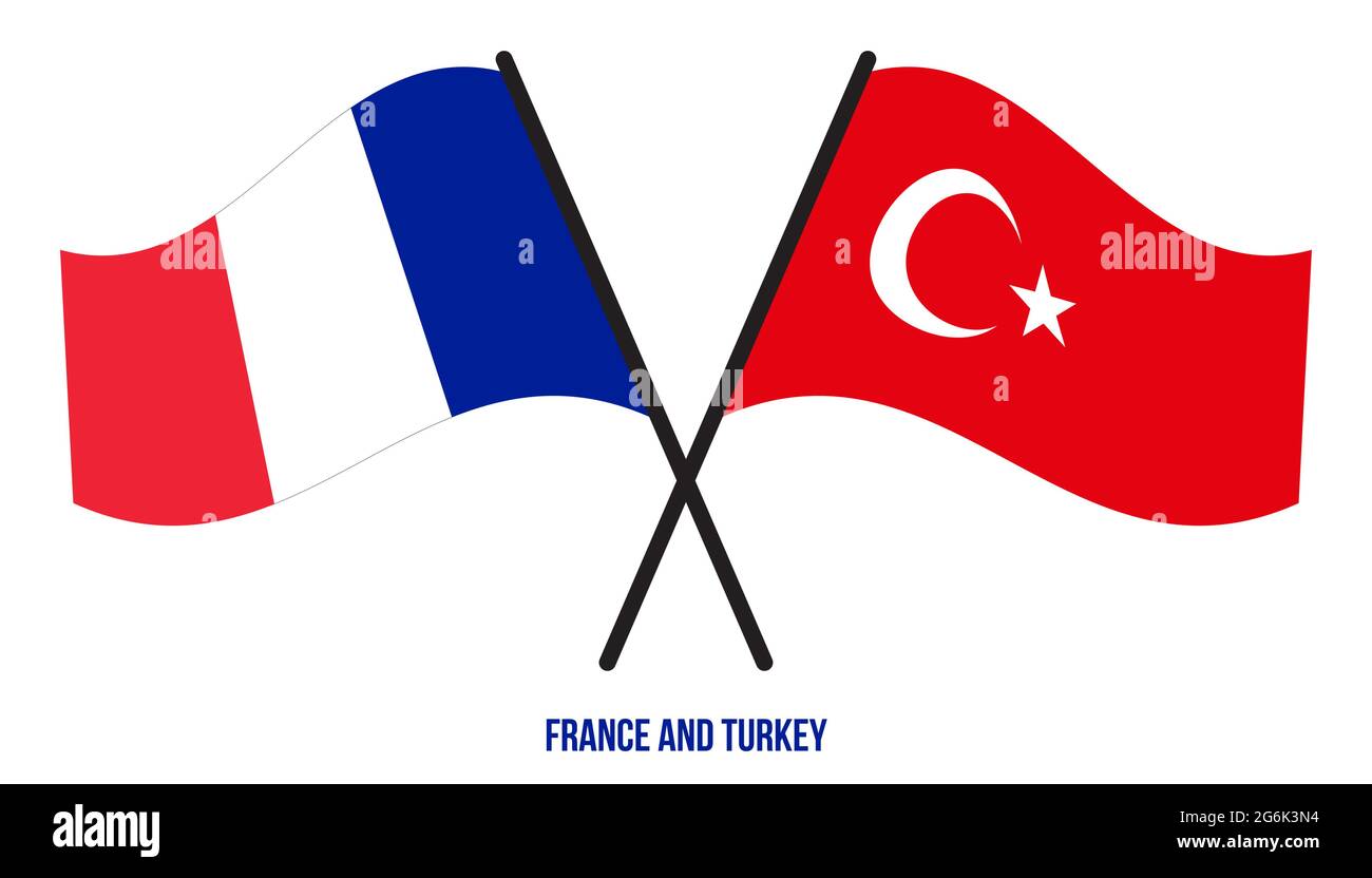 France and Turkey Flags Crossed And Waving Flat Style. Official ...
