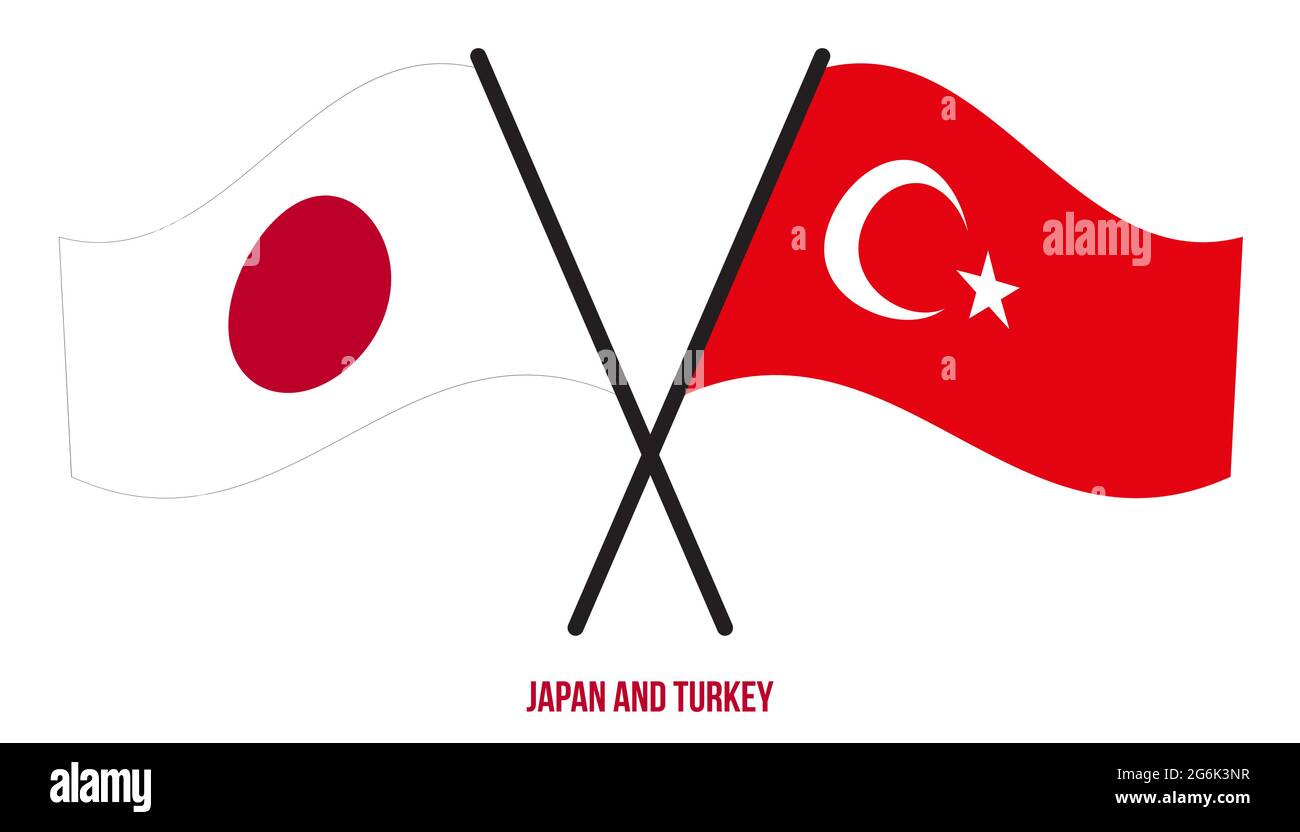 Japan and Turkey Flags Crossed And Waving Flat Style. Official ...