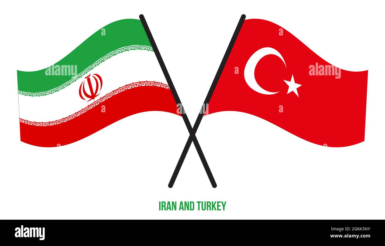 Iran and Turkey Flags Crossed And Waving Flat Style. Official ...