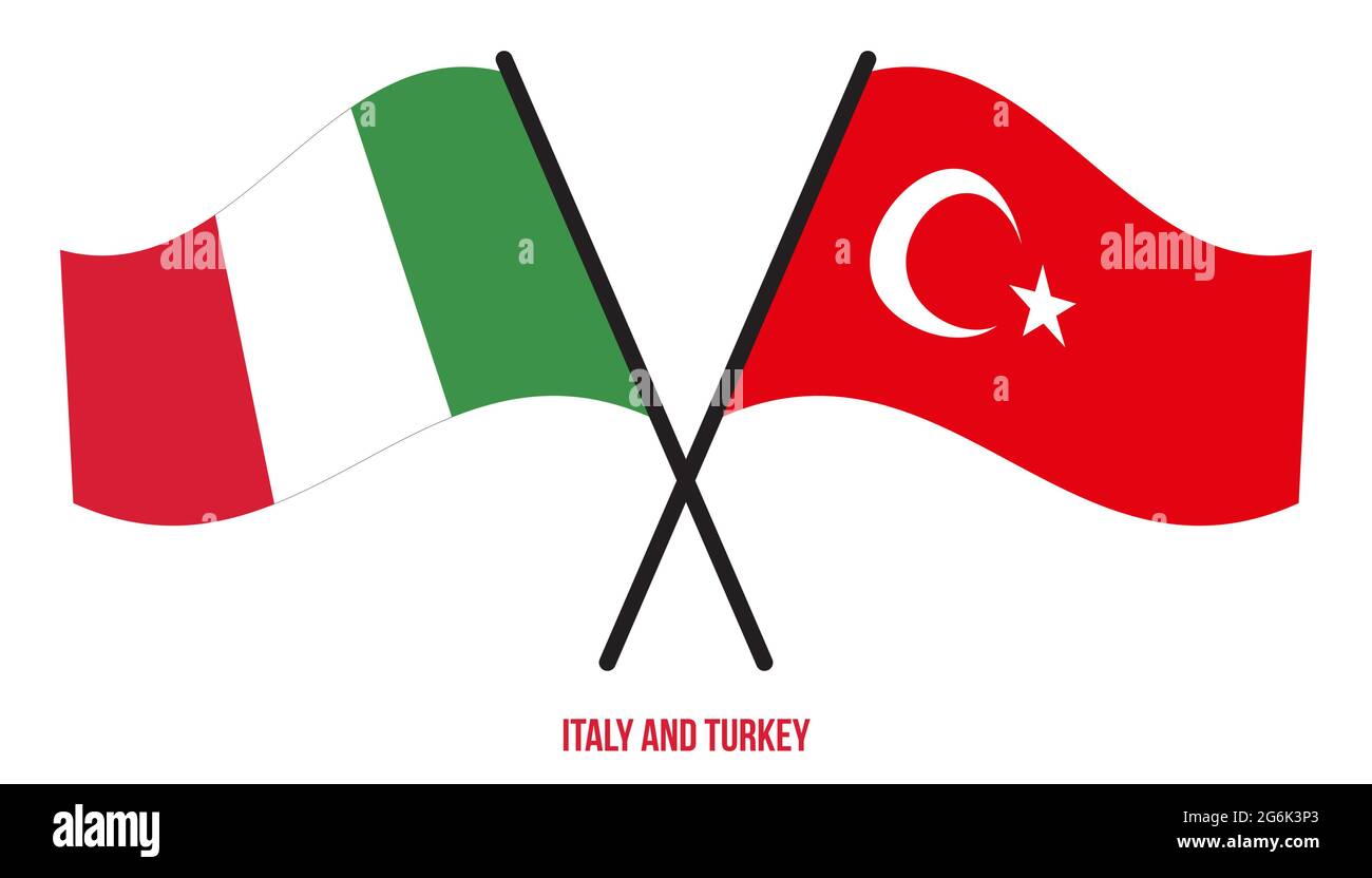 Italy and Turkey Flags Crossed And Waving Flat Style. Official ...