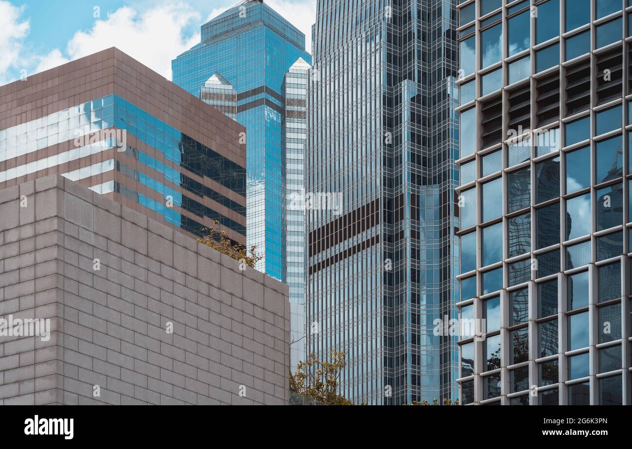 Modern Hong Kong Architecture; Hong Kong Business Building Close up ...