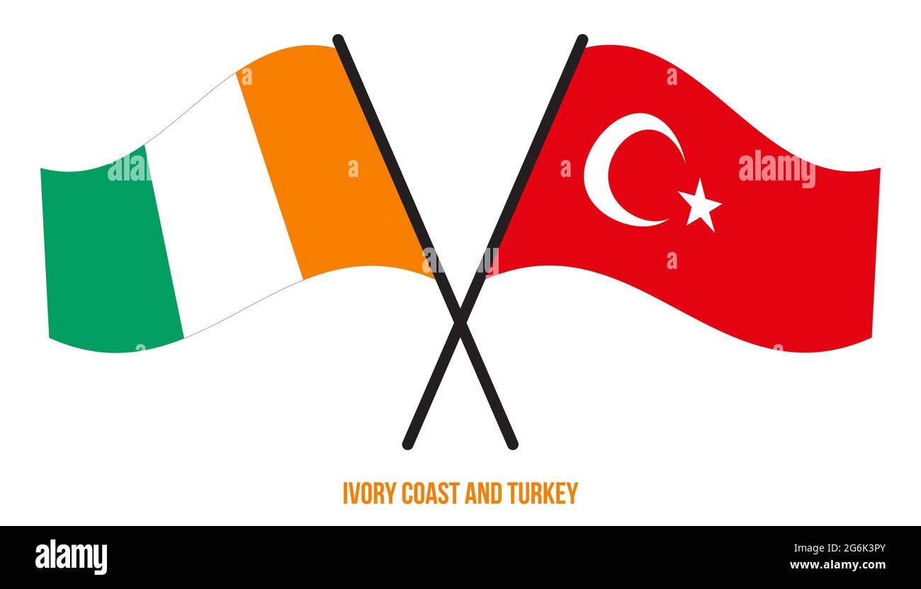 Ivory Coast and Turkey Flags Crossed And Waving Flat Style. Official ...