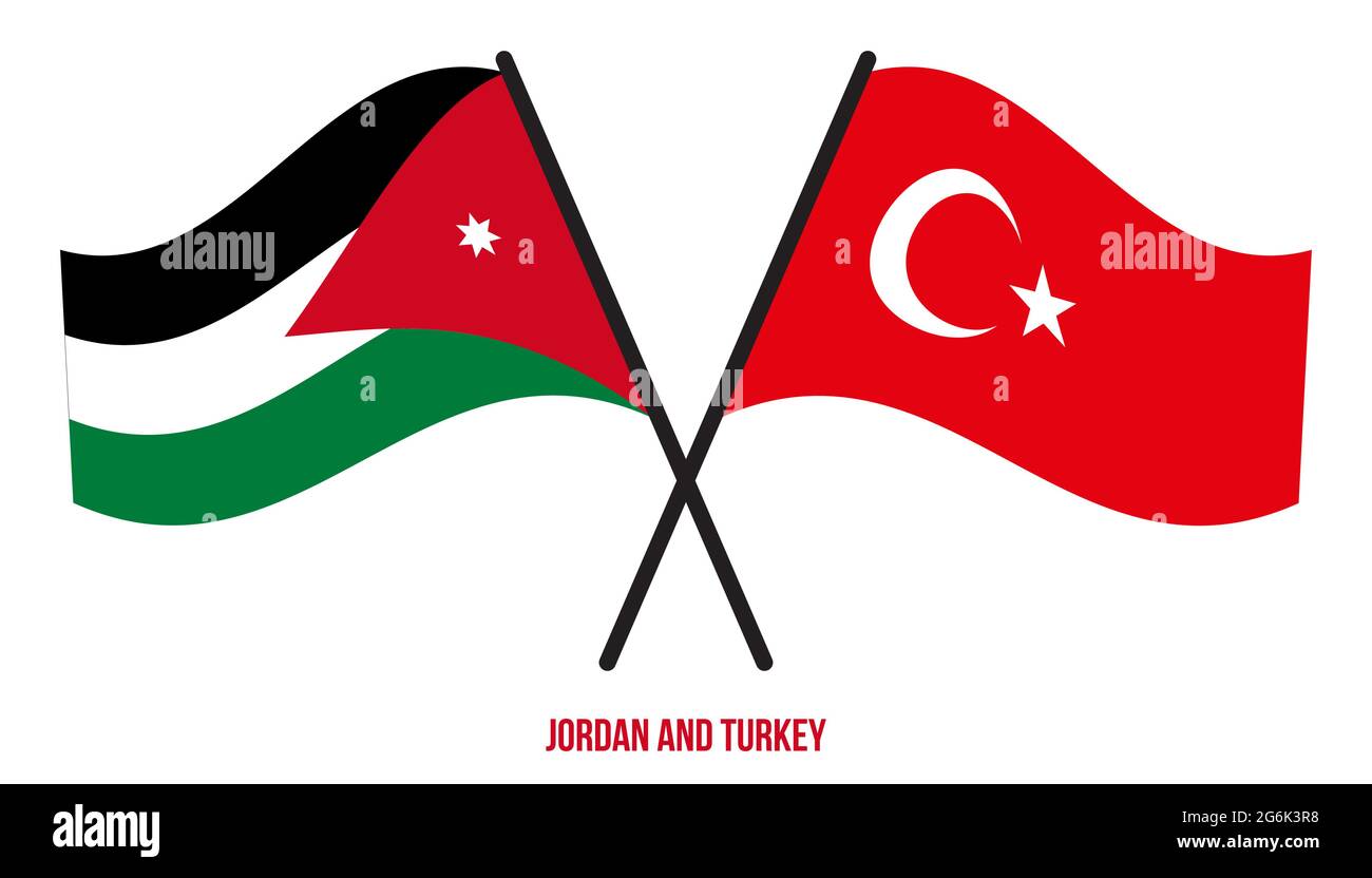 Jordan and Turkey Flags Crossed And Waving Flat Style. Official ...