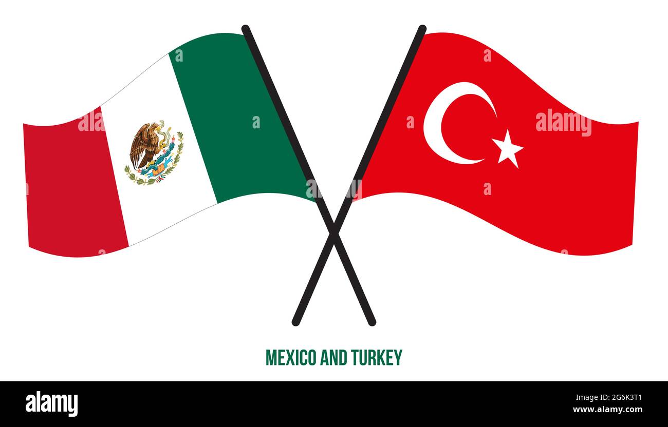 Mexico and Turkey Flags Crossed And Waving Flat Style. Official ...