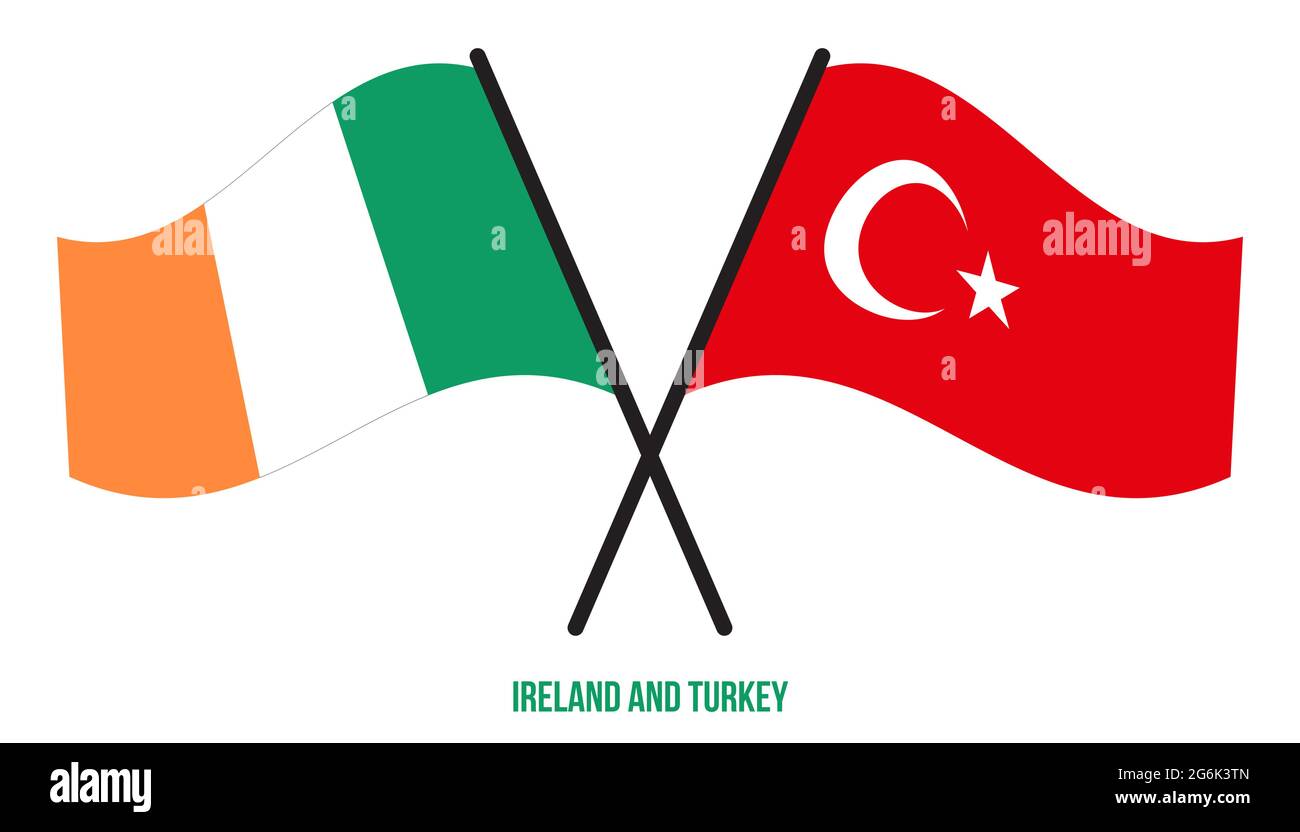 Ireland and Turkey Flags Crossed And Waving Flat Style. Official ...