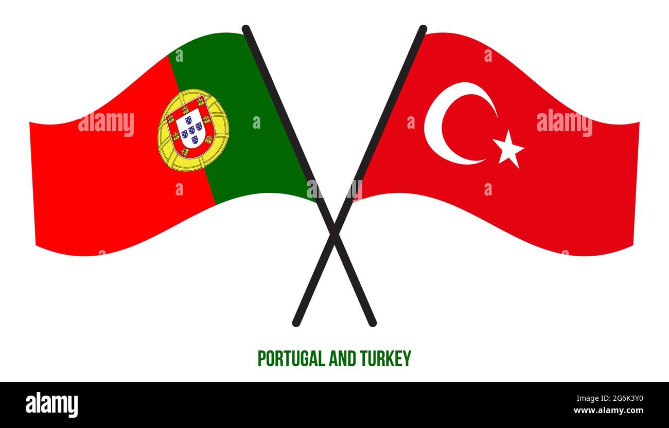 Portugal and Turkey Flags Crossed And Waving Flat Style. Official ...