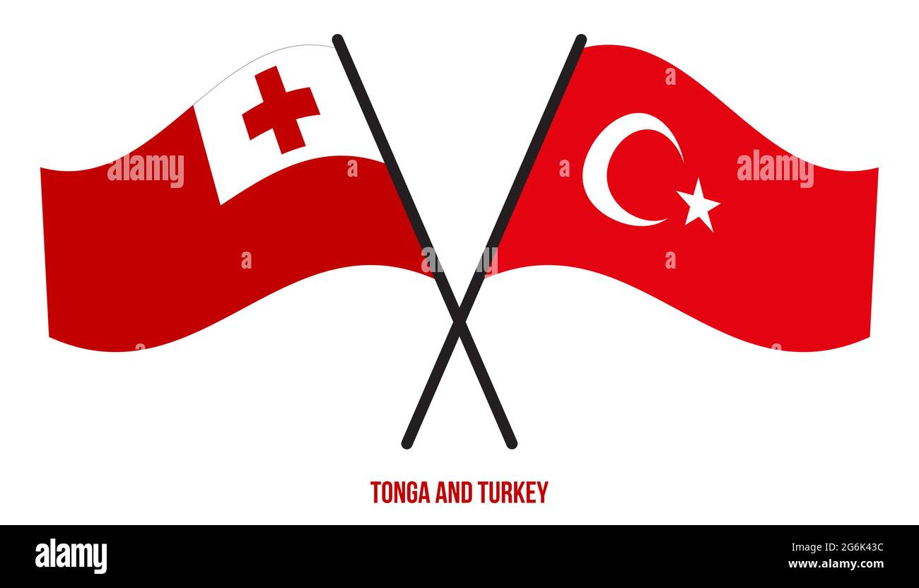 Tonga and Turkey Flags Crossed And Waving Flat Style. Official ...