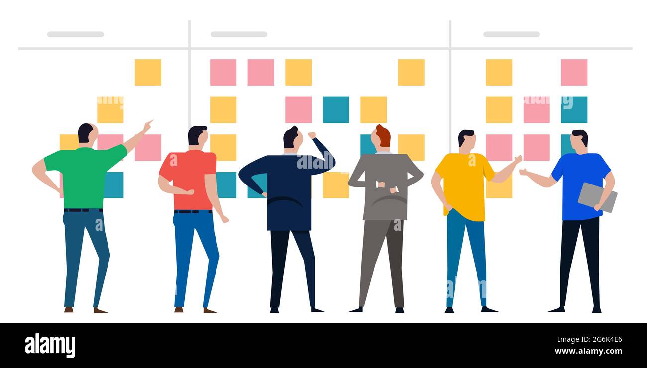 kanban board agile scrum wall of sticky notes team working together ...