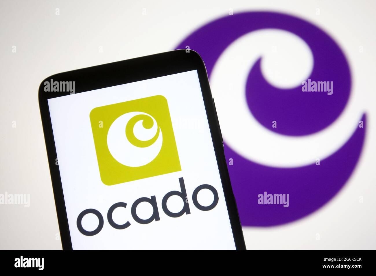 In this photo illustration an Ocado (Ocado Group) logo is seen on a ...